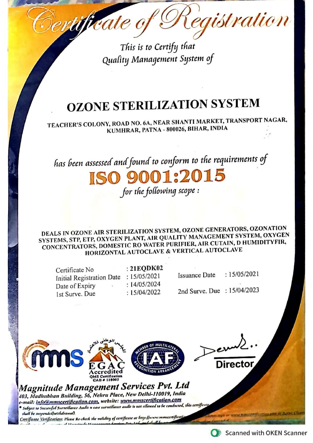 Company Certificate – Welcome to Ozone Sterilization System